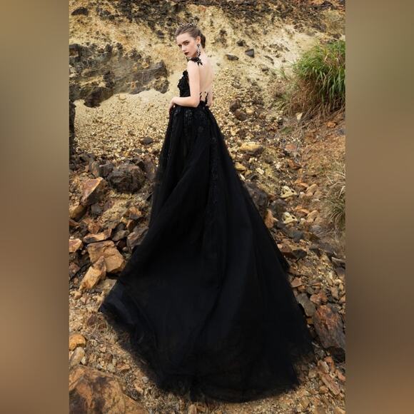 Cocomelody | Dresses | Cocomelody Gracie A Line Court Train Tulle Black ...
